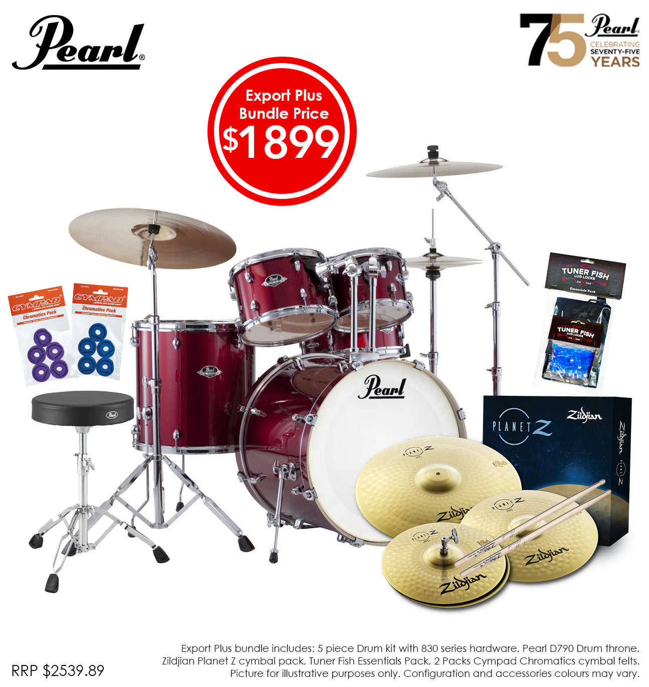 Pearl EXX Export Plus 20" Fusion Package Black Cherry Glitter