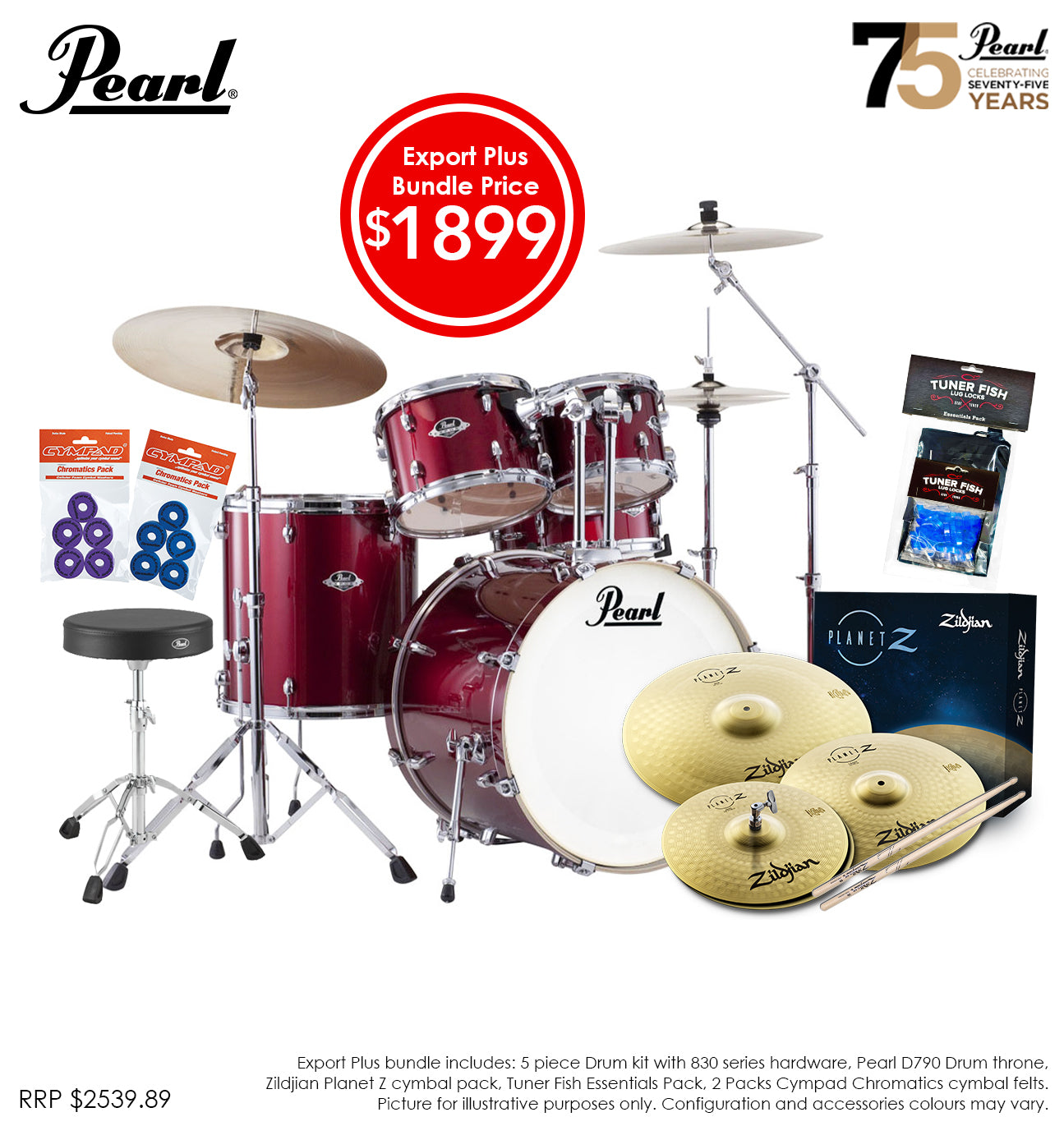 Pearl EXX Export Plus 22" Rock Kit Package - Burgandy